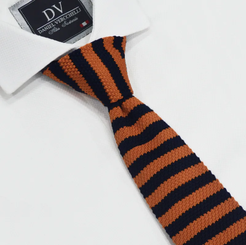 Corbata Ejecutiva Azul a rayas anaranjado – Atelier Daniel Vercchelli